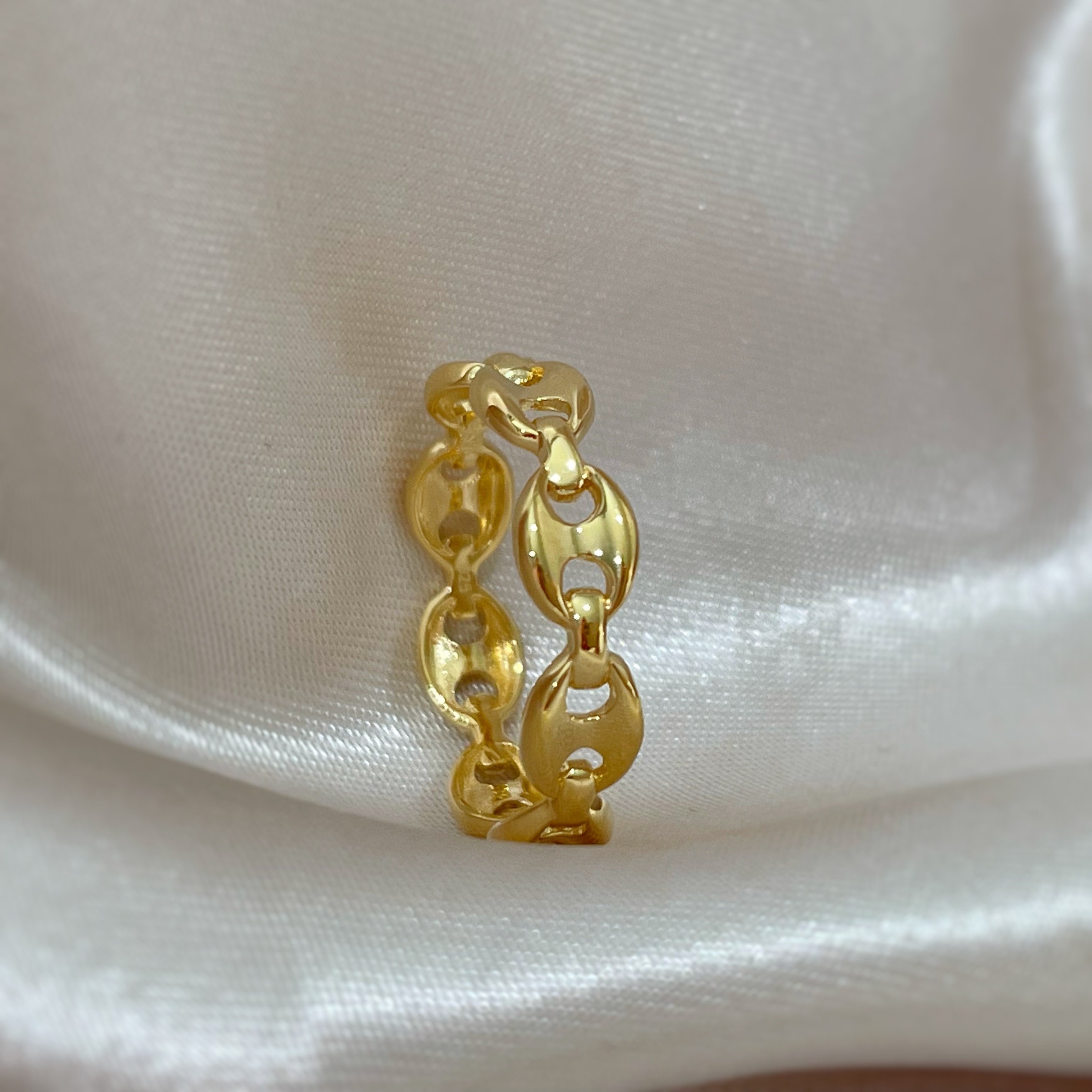 Link Chain Ring, Mariner Ring, Puff Mariner Band, Gold Vermeil, DNA ...