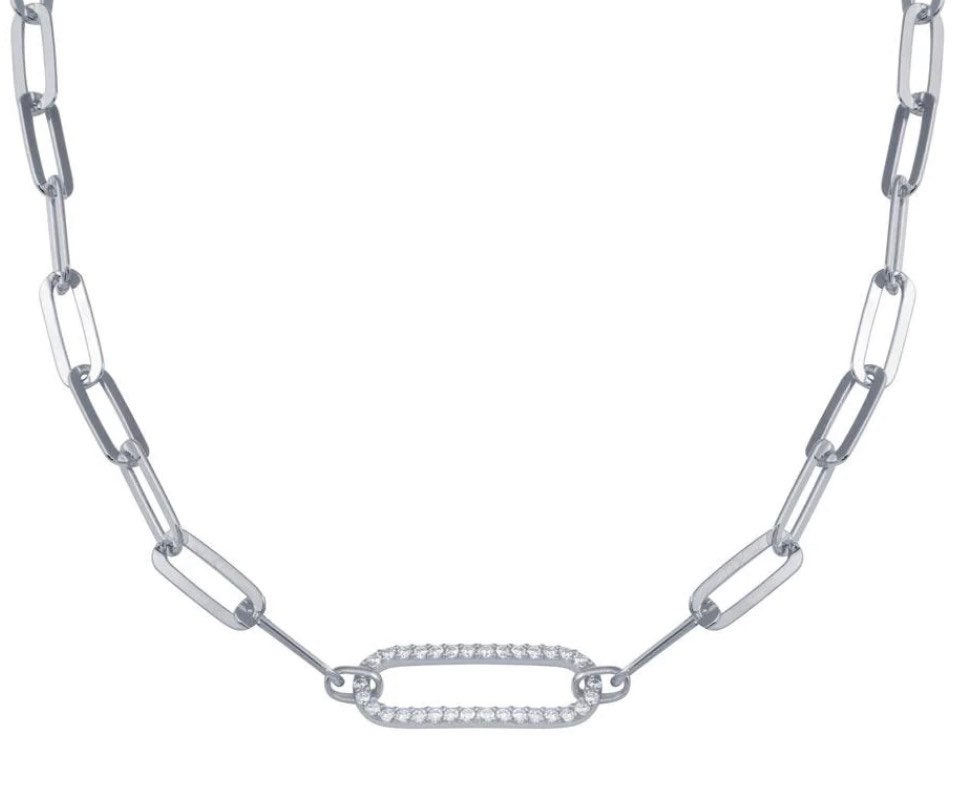 Gold Diamond Oval Link Necklace, Gold Oval Chain Link Necklace, 18inch ...
