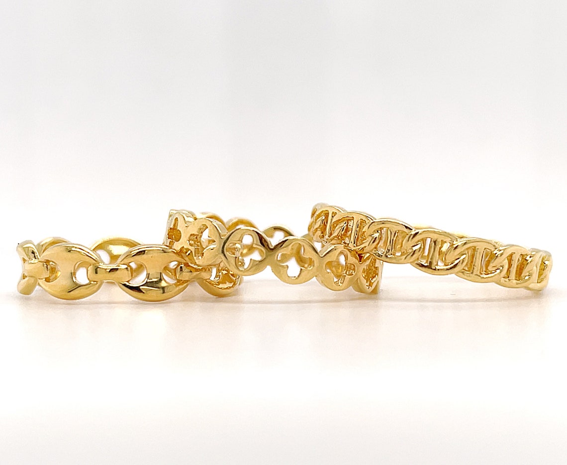 Link Chain Ring, Mariner Ring, Puff Mariner Band, Gold Vermeil, DNA ...