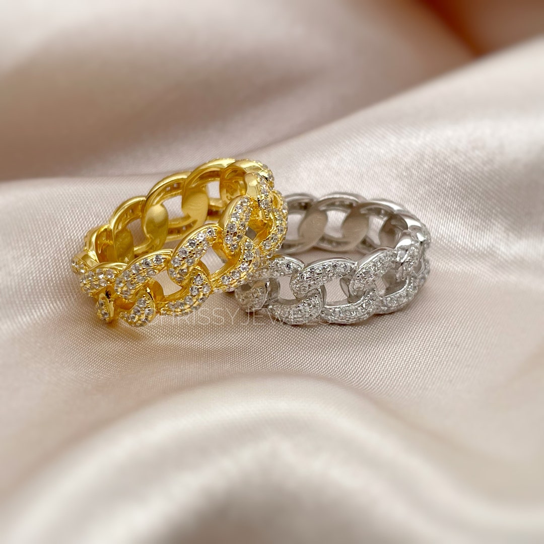 Cuban Link Ring, Full Eternity Cuban Chain Ring, Diamond Cuban Ring ...