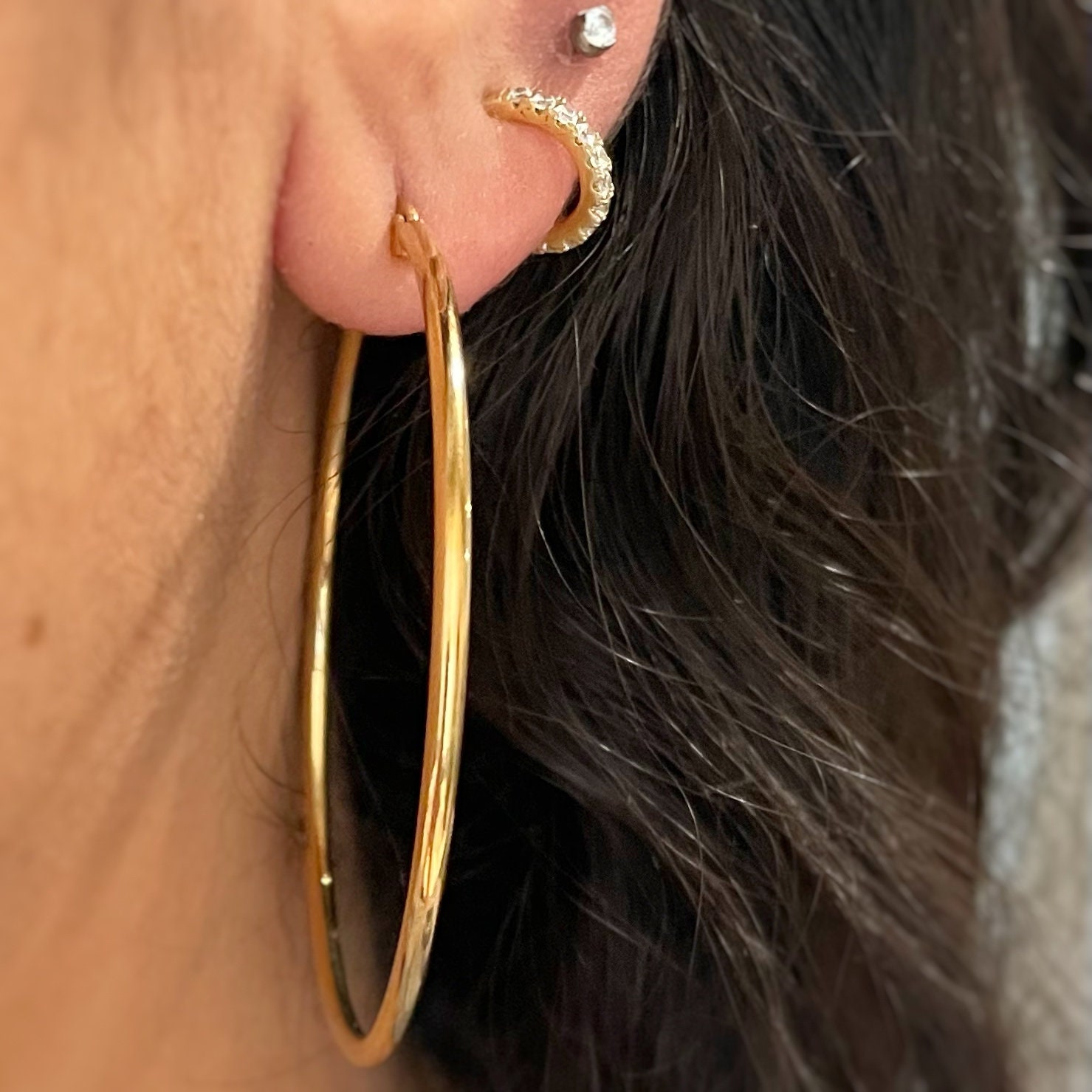 Gold Hoops, Hoop Earrings, Gold Hoops, 50mm Hoops, Plain Gold Hoop ...