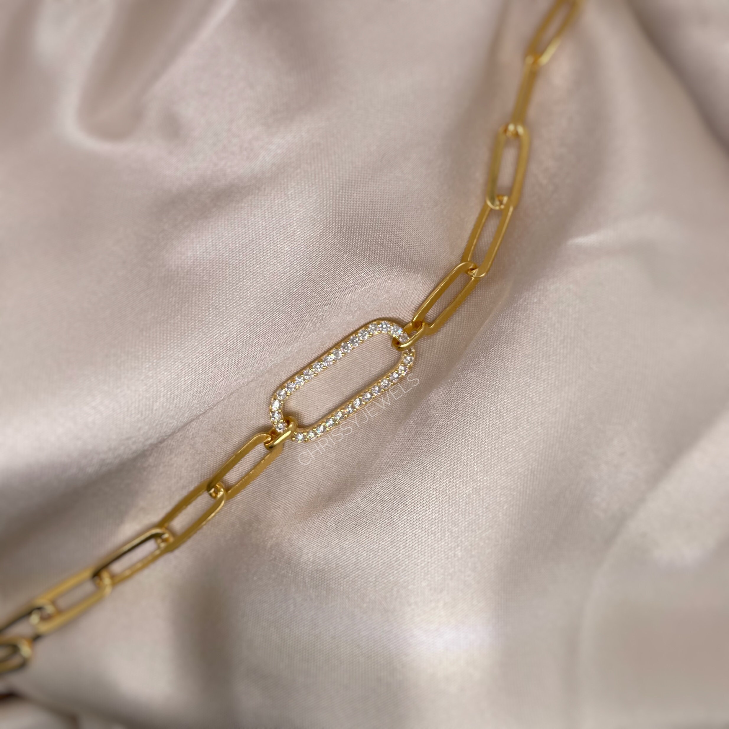 Gold Diamond Oval Link Necklace, Gold Oval Chain Link Necklace, 18inch ...