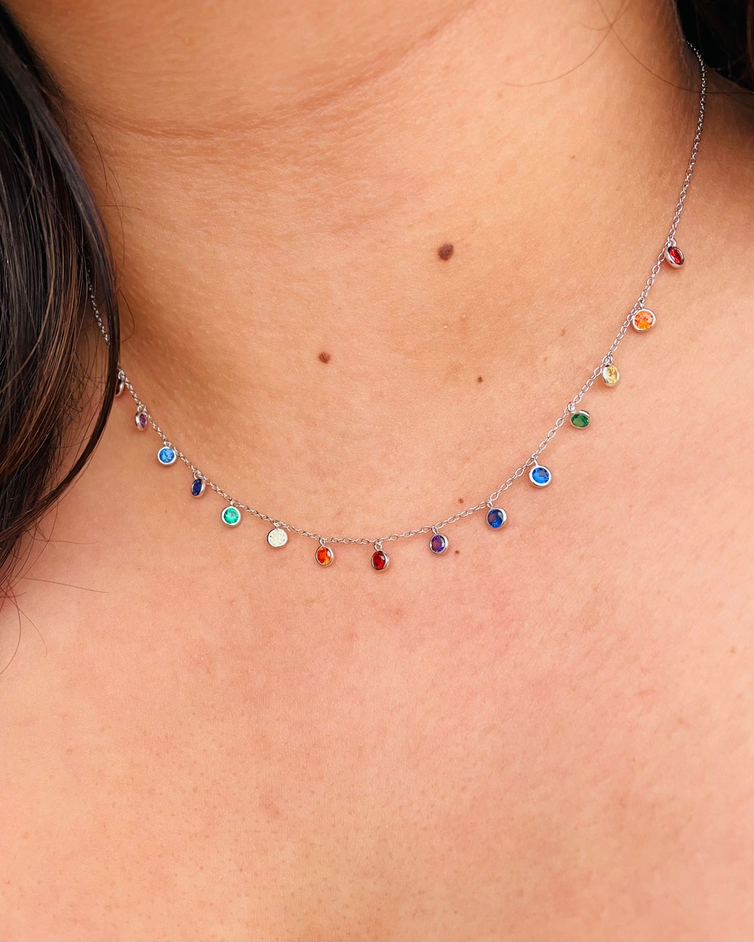 Rainbow Bezel Necklace, Rainbow Stone Charm Necklace, Rainbow Jewelry ...