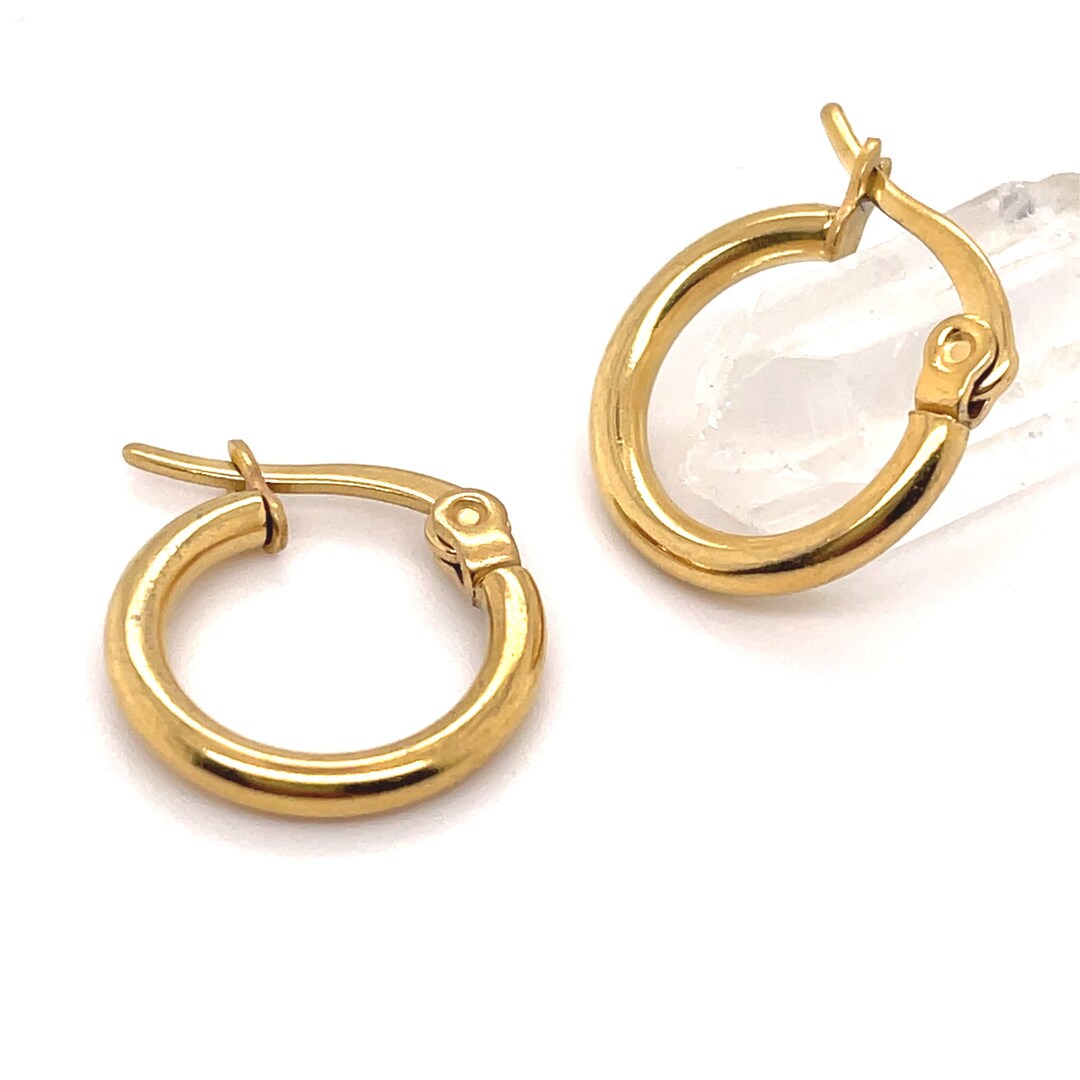 Mini Gold Hoops, Hoop Earrings, Gold Hoops, 10mm Hoops, Plain Gold Hoop ...