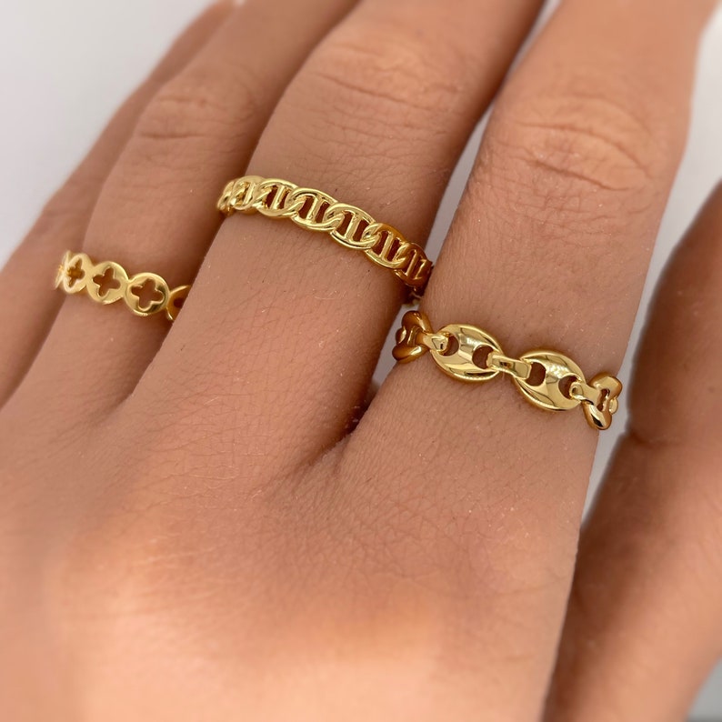 Link Chain Ring, Mariner Ring, Puff Mariner Band, Gold Vermeil, DNA ...