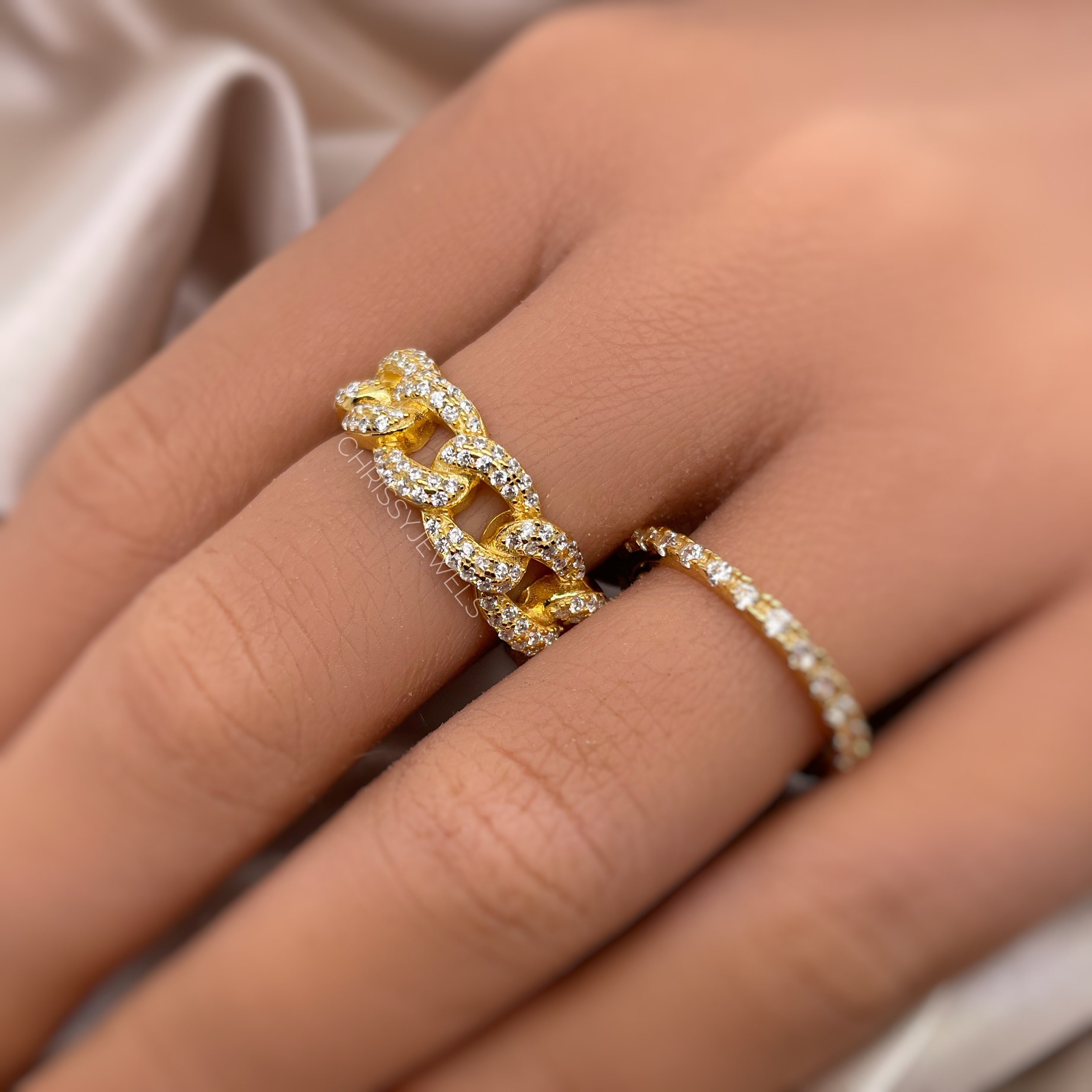 Cuban Link Ring, Full Eternity Cuban Chain Ring, Diamond Cuban Ring ...