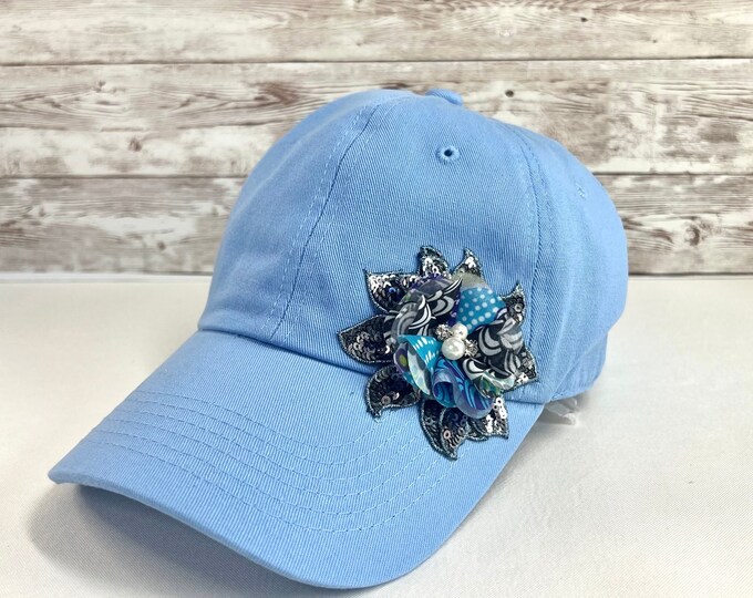 Womens Baseball Hat, Embellished Ball Cap, Cute Baseball Cap, Blue ...