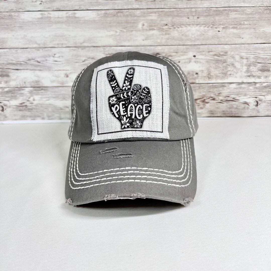 Peace Sign Hat, Distressed Ball Cap, Womens Baseball Cap, Hat With ...