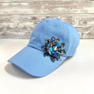 Womens Baseball Hat, Embellished Ball Cap, Cute Baseball Cap, Blue ...