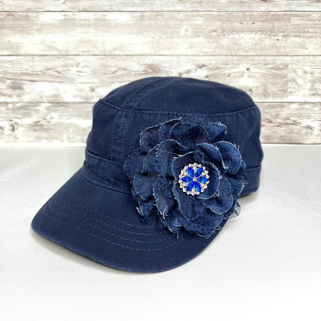 Bling Hats for Women, Cadet Cap, Military Style Cap, Hat With Flower ...