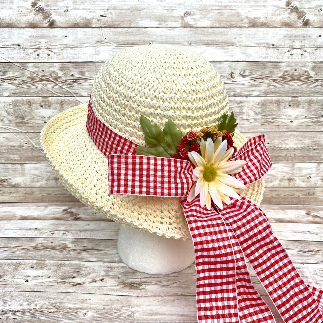 Cottagecore Hat With Bow, Rolled Brim Straw Hat, Womens Summer Sun Hat ...