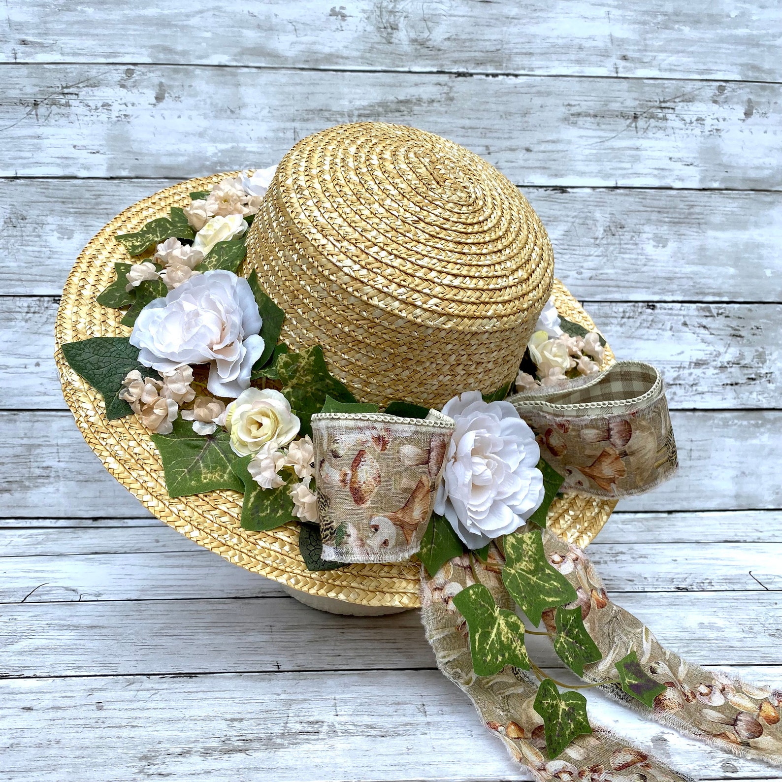 Cottagecore Mushroom Hat Womens Summer Hat Flat Top Boater - Etsy