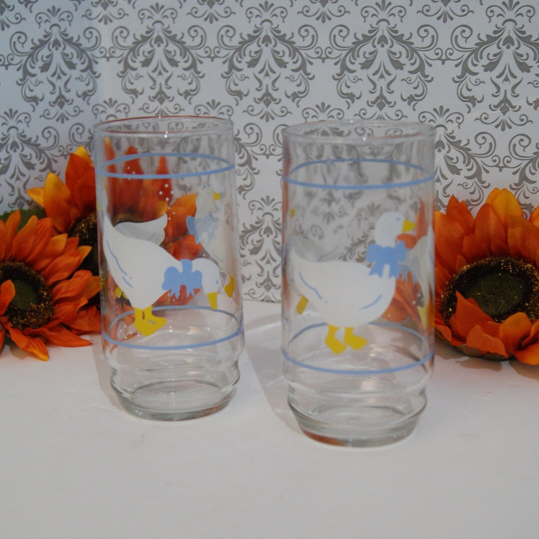 VTG 2 Anchor Hocking Geese Goose Milk Water Glasses Blue - Etsy