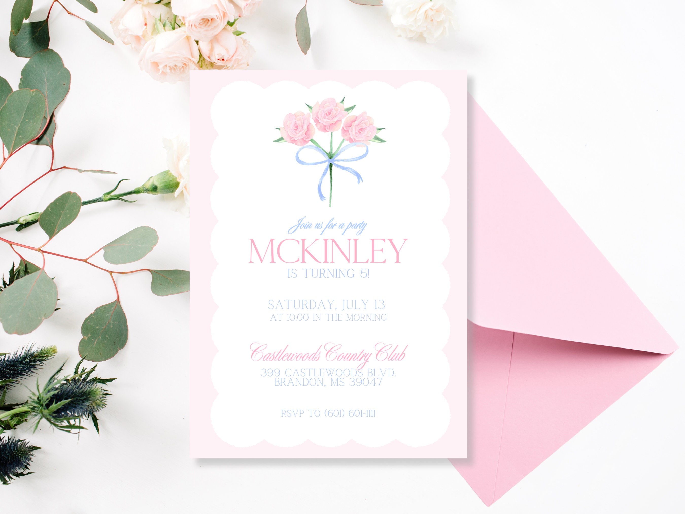Girl Birthday Invitation Canva Template, Classic Birthday Invitation ...