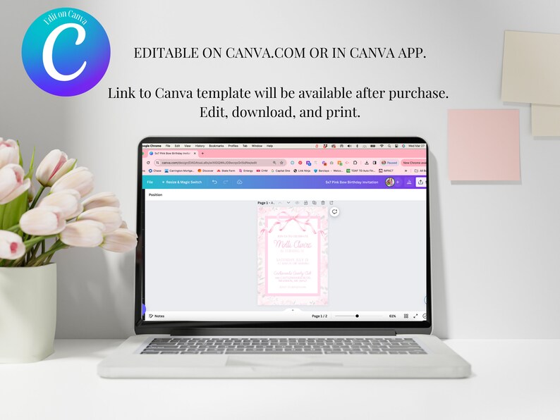 Girl Birthday Invitation Canva Template, Classic Birthday Invitation ...