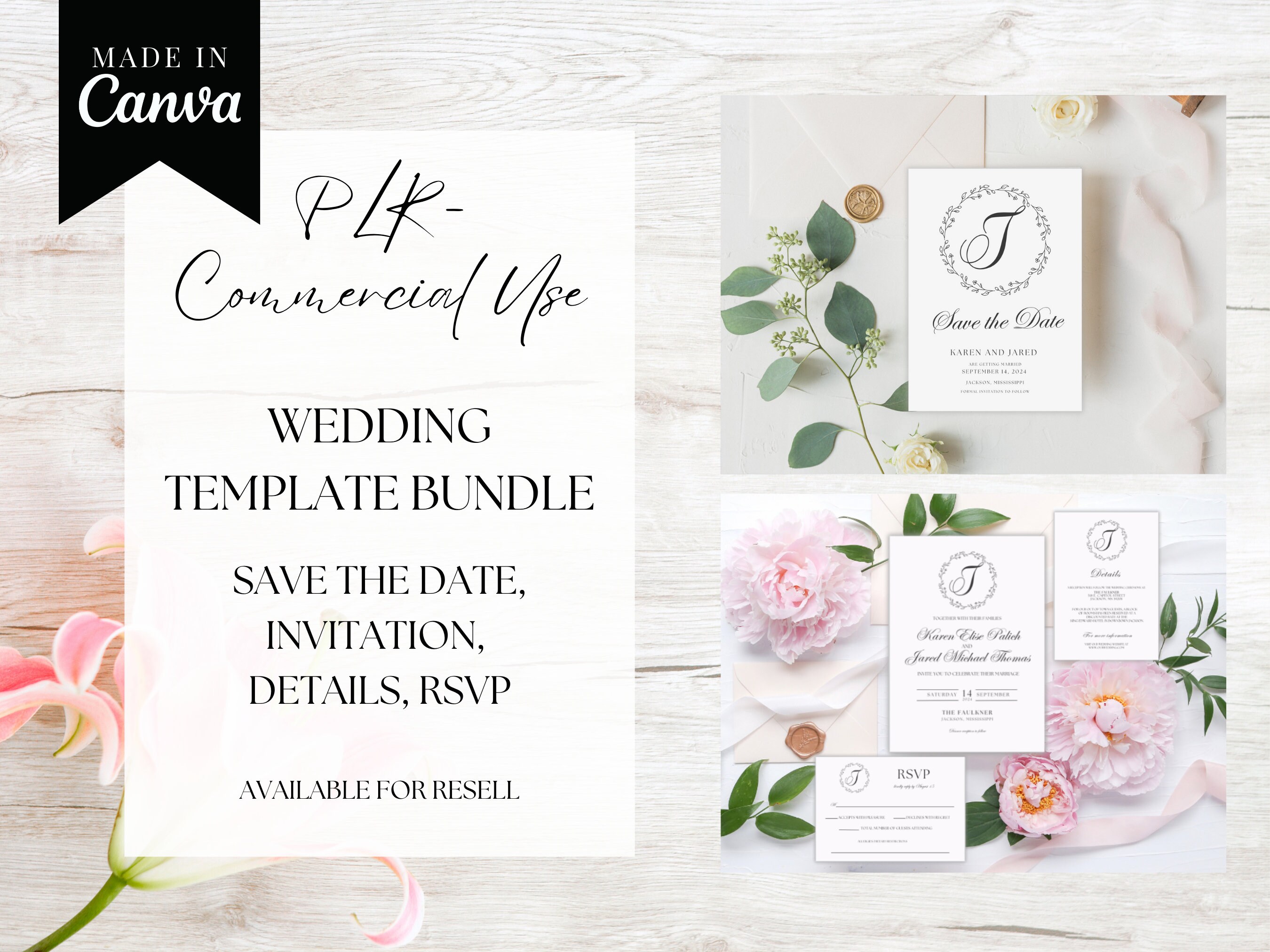 PLR Wedding Invitation Template, Commercial Use, Canva Template ...