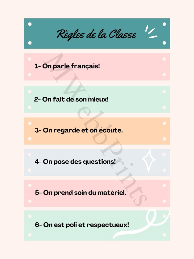 French Class Rules Poster Digital Download - Les Règles De La Classe De ...