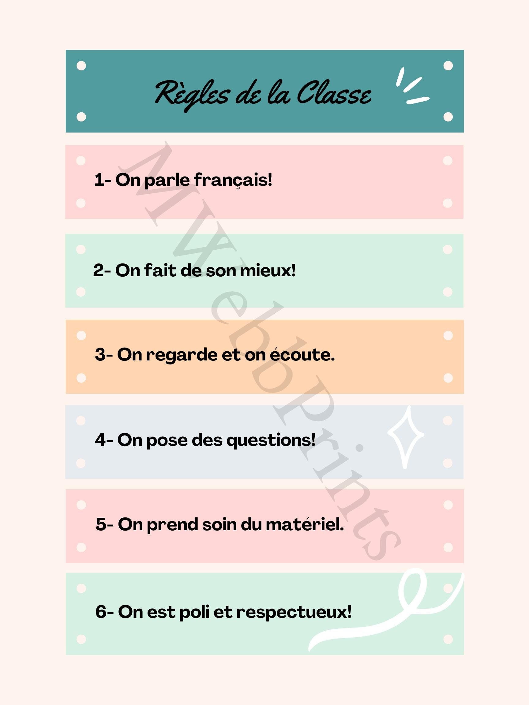 French Class Rules Poster Digital Download - Les Règles De La Classe De ...