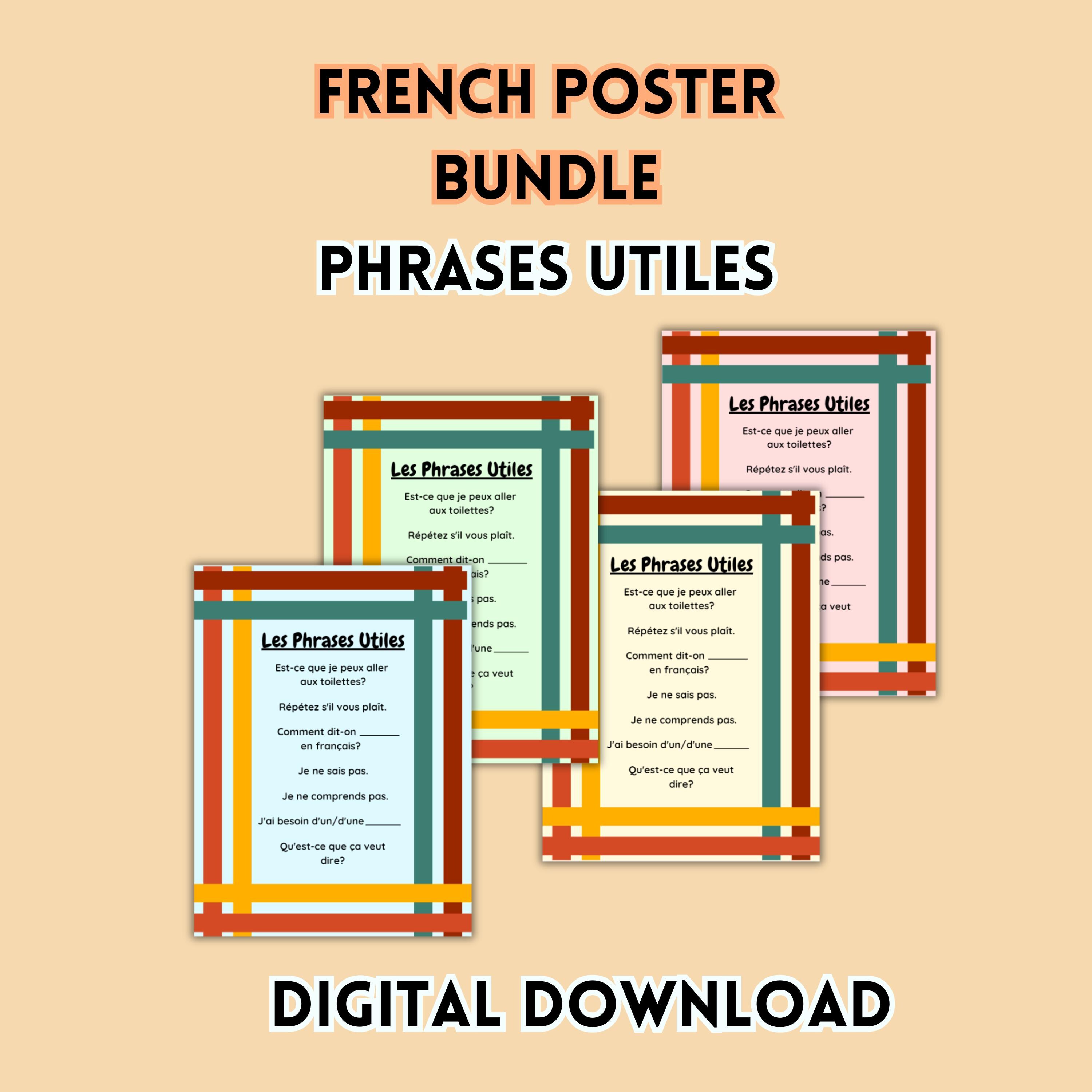 French Classroom Phrases Printable Four Poster Bundle, Les Phrases ...