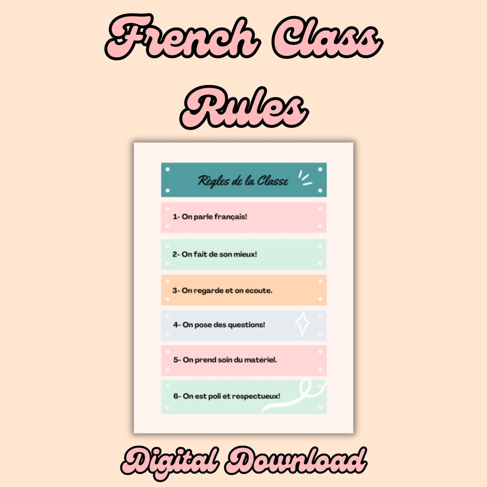 French Class Rules Poster Digital Download - Les Règles De La Classe De ...