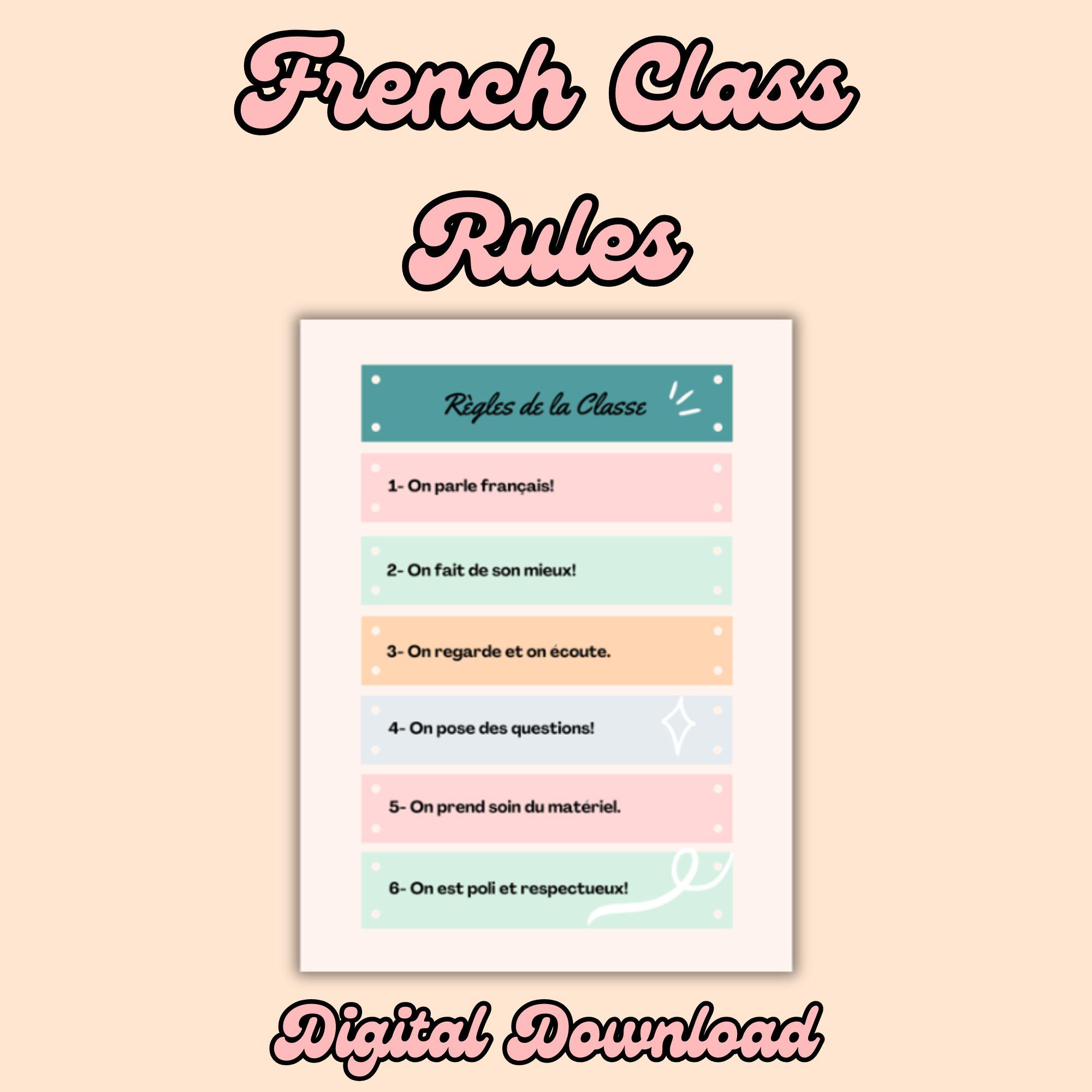 French Class Rules Poster Digital Download - Les Règles De La Classe De ...