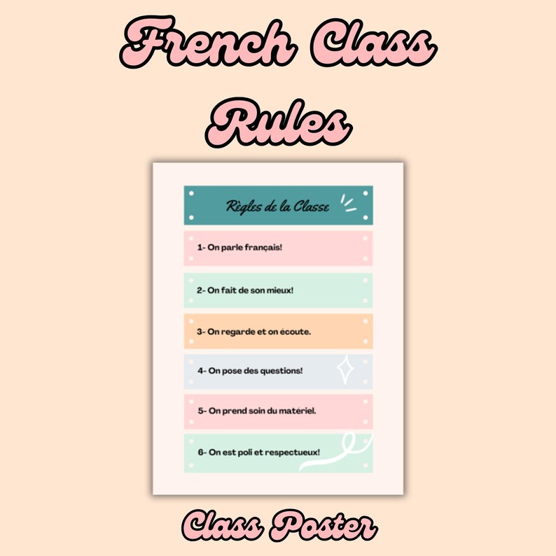 French Class Rules Poster - Classroom Decor for Language Learners - Etsy