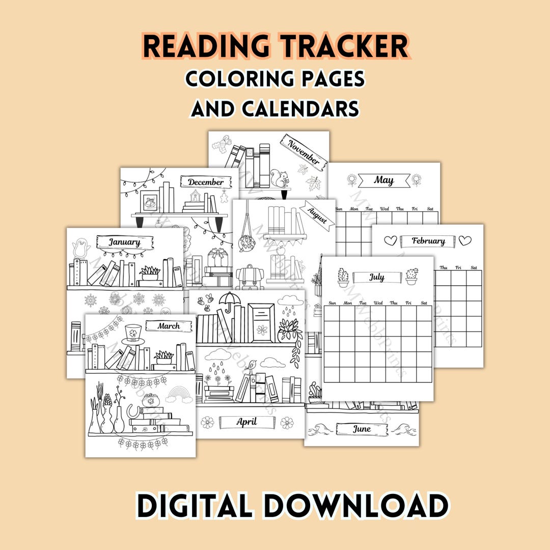 Monthly Reading Tracker Bundle, Reading Tracker Coloring Page, Full ...