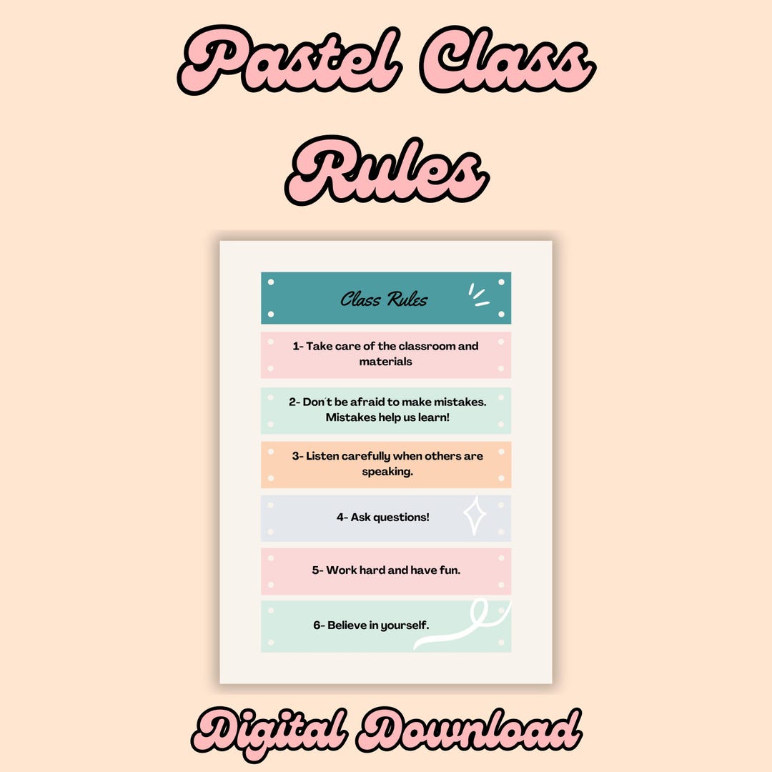 Class Rules Poster Digital Download - Pastel Class Rules and ...