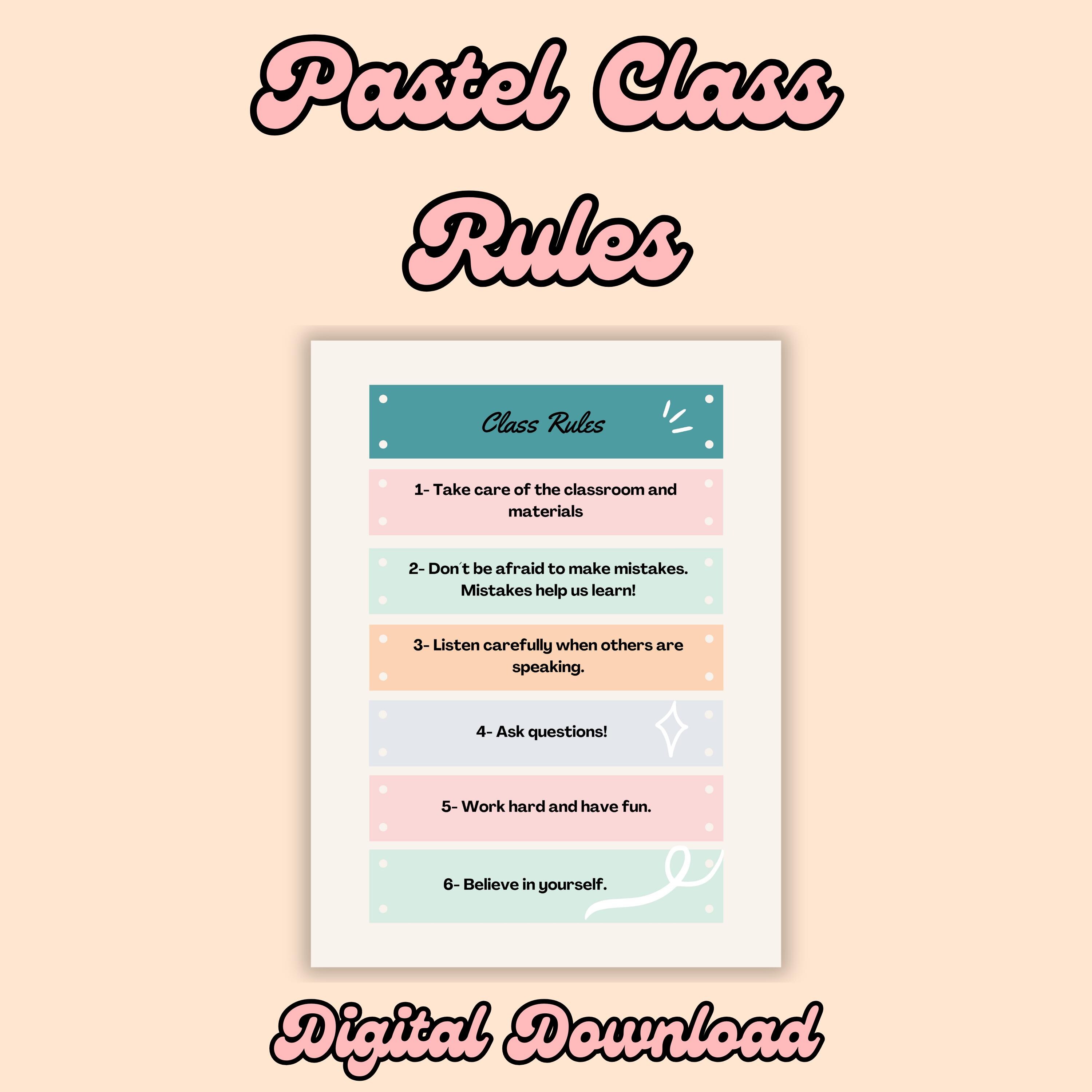 Class Rules Poster Digital Download - Pastel Class Rules and ...