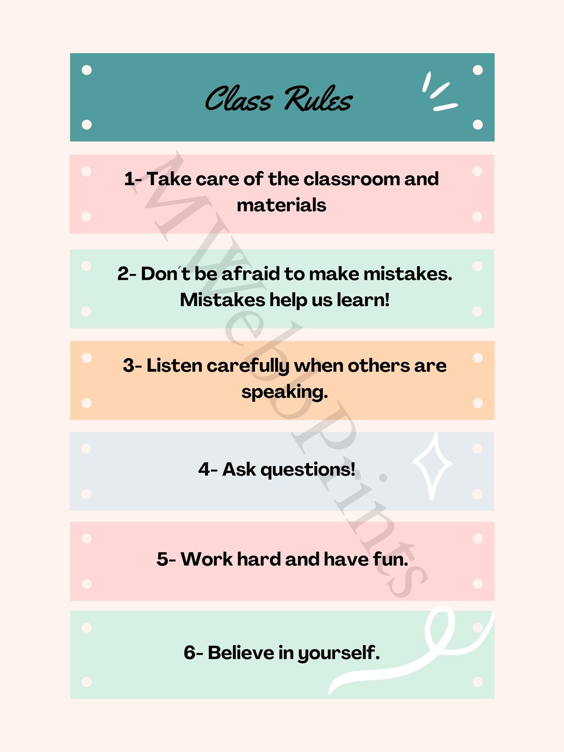 Class Rules Poster Digital Download - Pastel Class Rules and ...