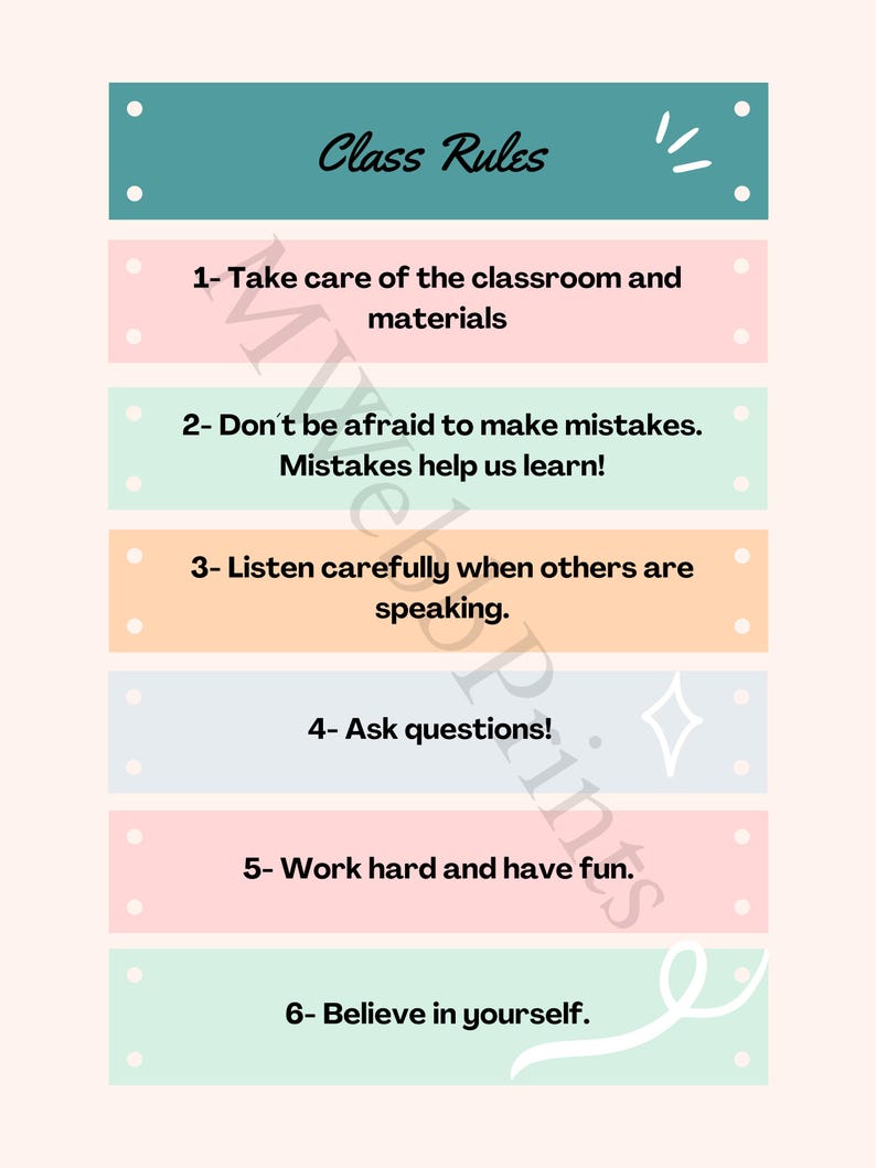 Class Rules Poster Digital Download - Pastel Class Rules and ...