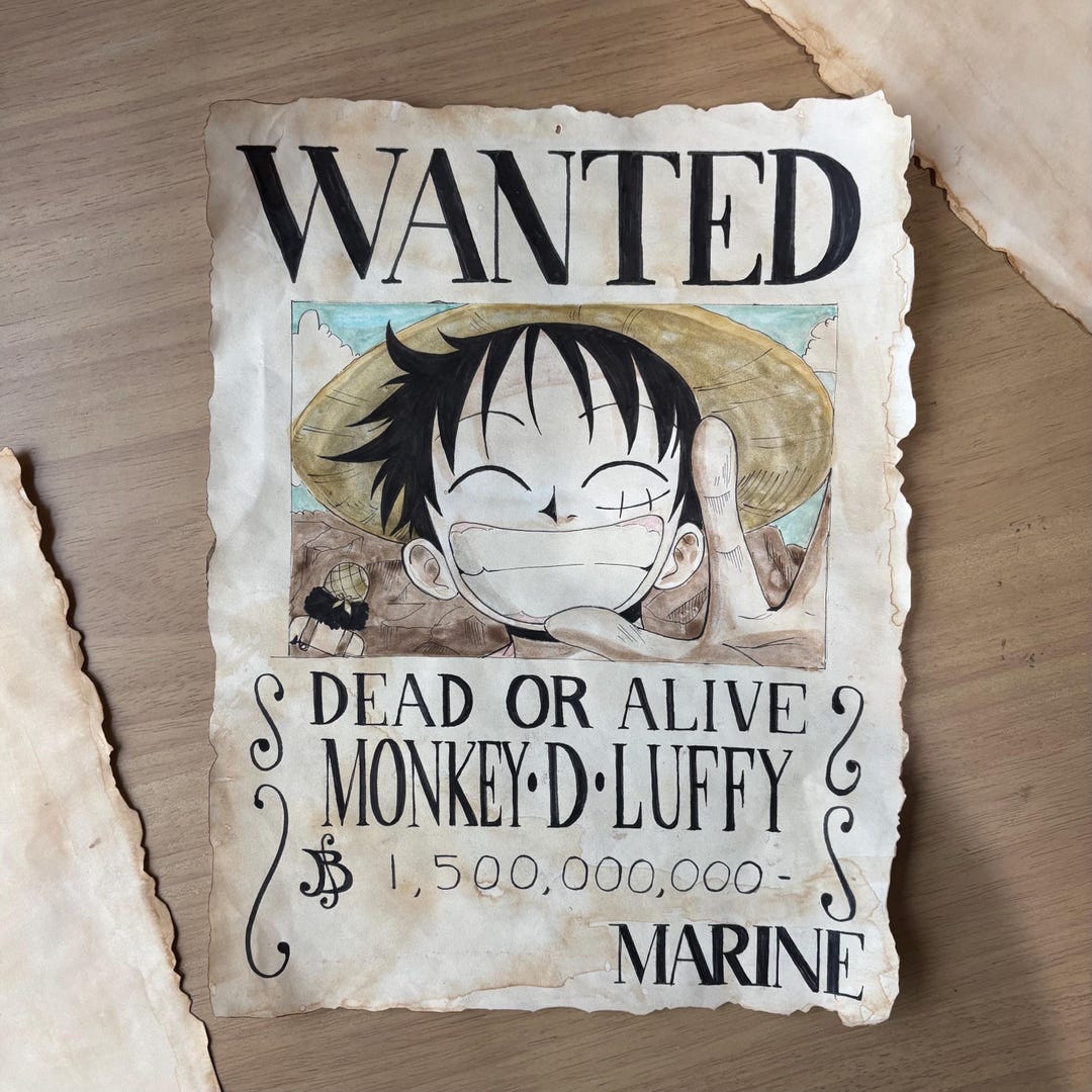 Hand Drawn One Piece Luffy Wanted Poster - Etsy