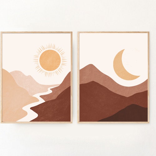 Boho Sun and Moon Art Print Abstract Landscape Terracotta - Etsy