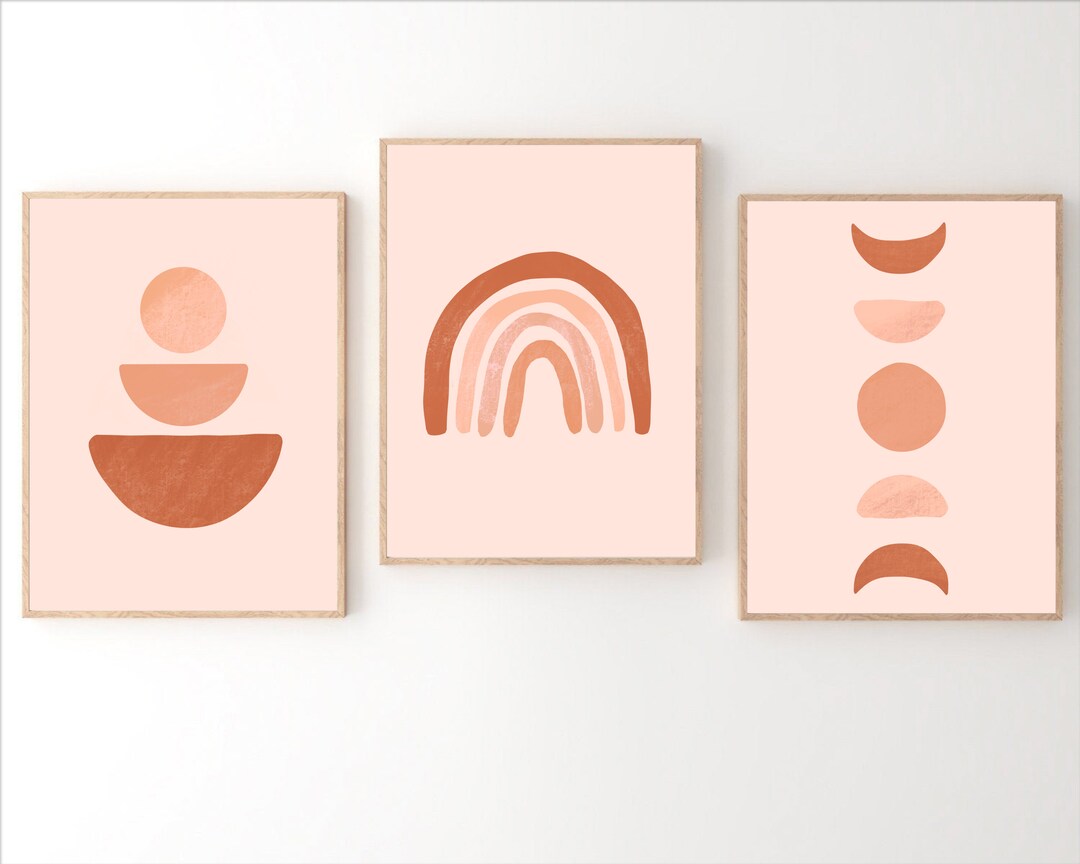 Boho Print Set of 3, Boho Art Prints Set, Minimalist Print, Sun Moon ...
