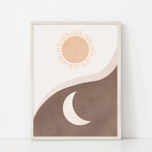 Sun Moon Art Print, Boho Wall Art, Boho Decor Wall Art, Abstract Sun ...