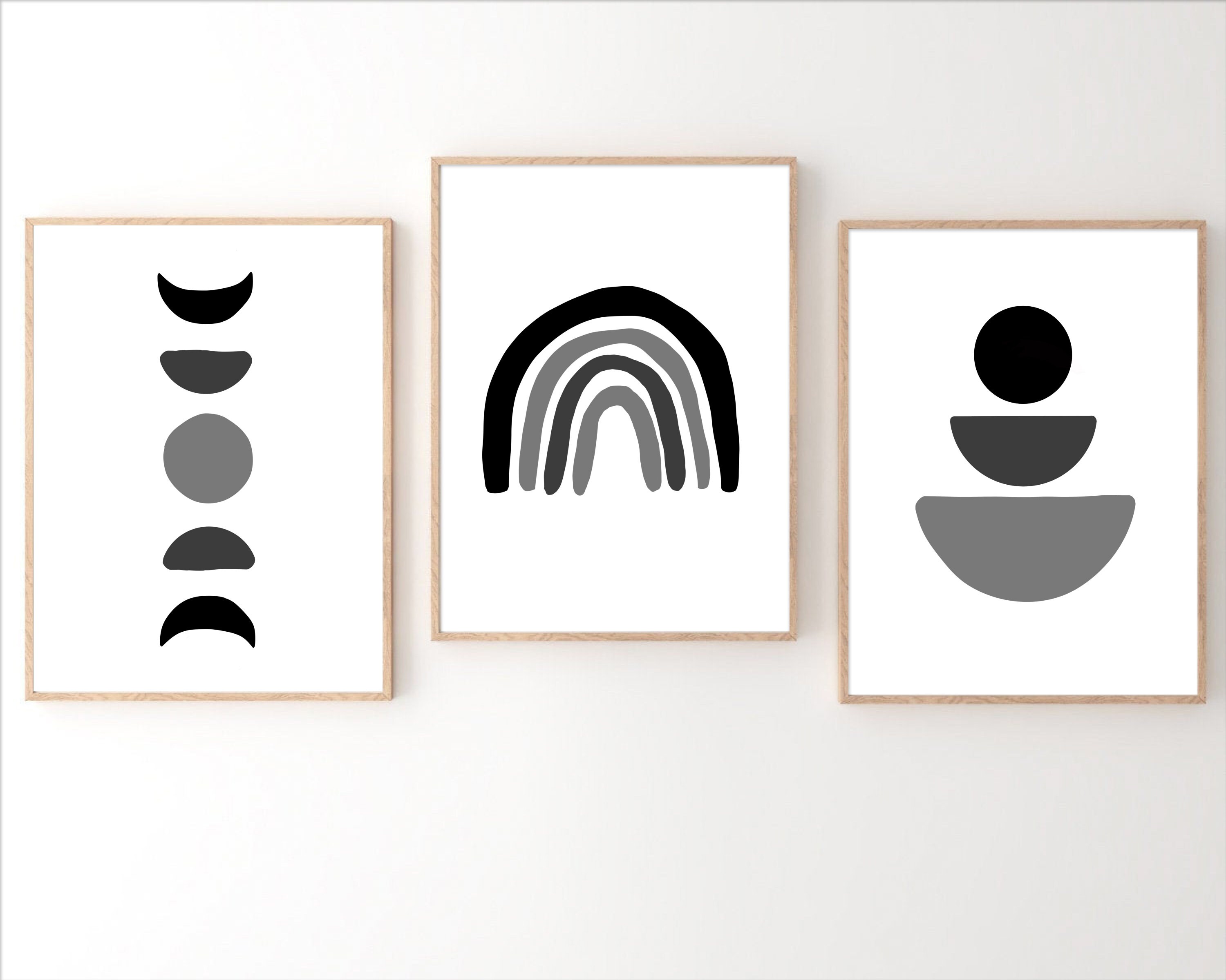 Set of 3 Black and White Prints Boho Art Prints Set | Etsy