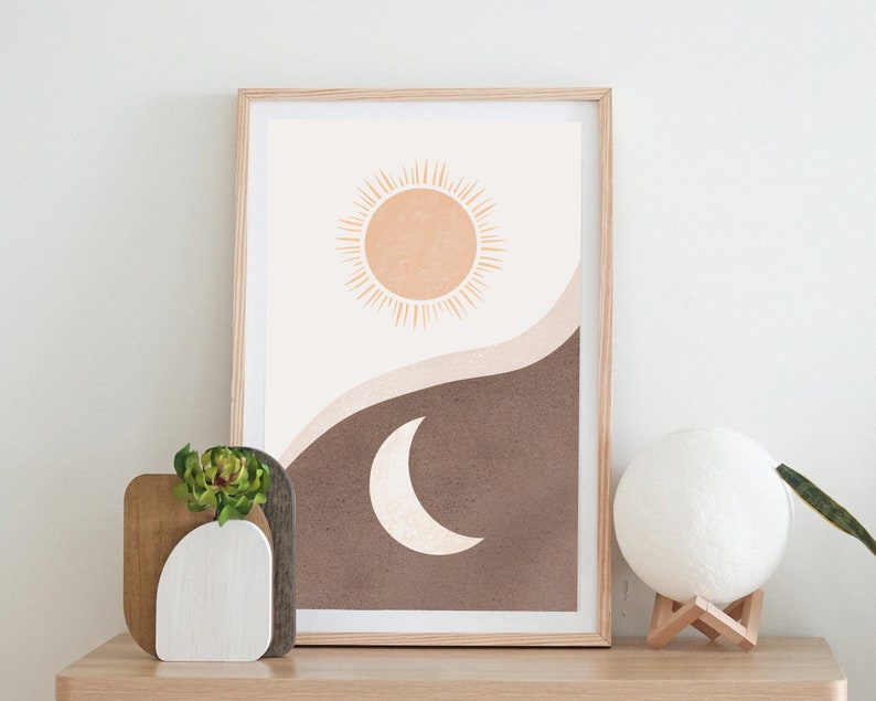 Sun Moon Art Print, Boho Wall Art, Boho Decor Wall Art, Abstract Sun ...