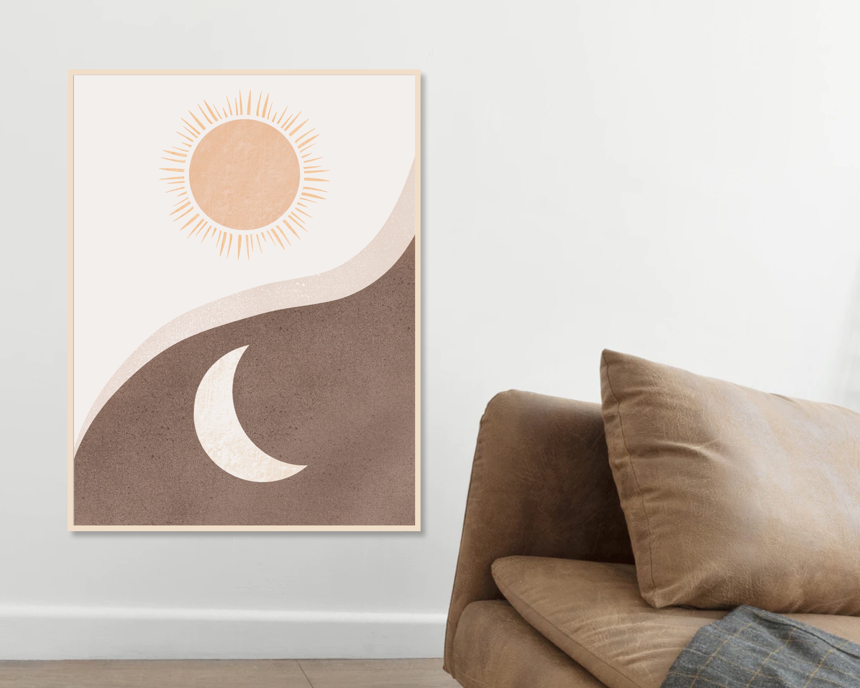 Sun Moon Art Print, Boho Wall Art, Boho Decor Wall Art, Abstract Sun ...