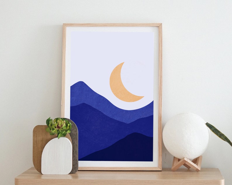 Indigo Boho Prints Set of 2 Sun Moon Prints Boho Art Prints - Etsy