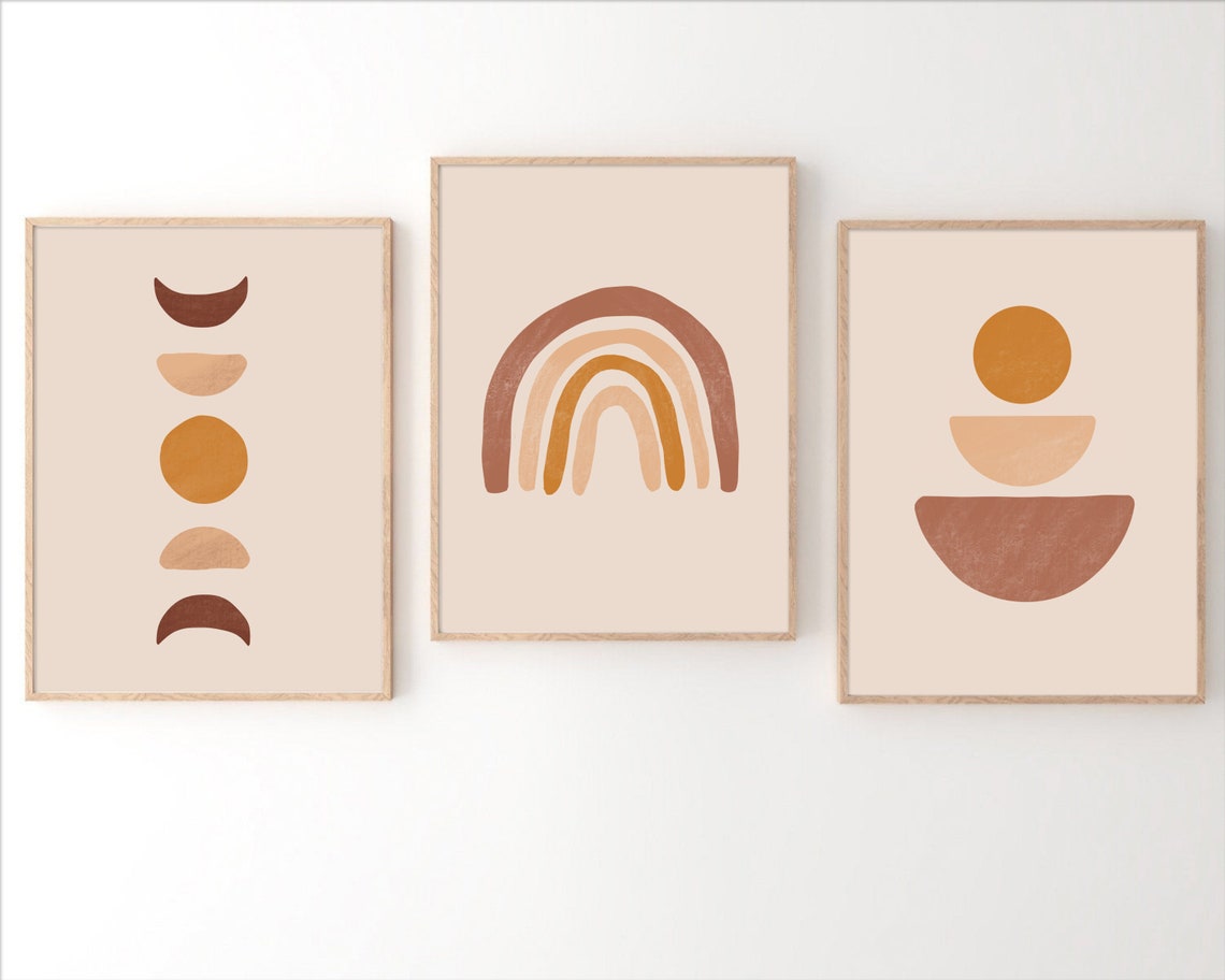 Boho Print Set of 3 Boho Art Prints Set Minimalist Poster | Etsy