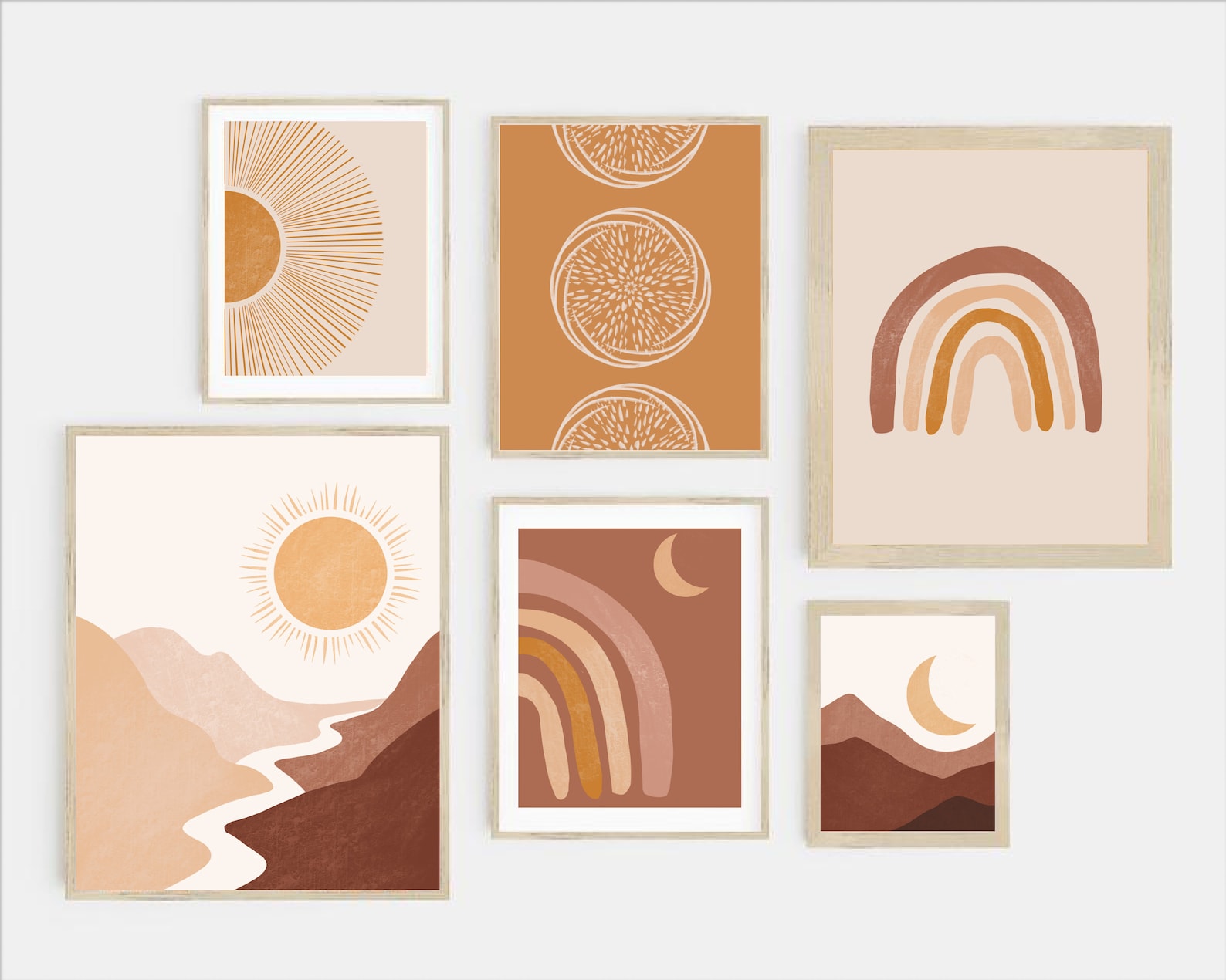 Gallery Wall Set, Boho Prints Set of 6, Boho Print Set, Sunburst Print ...