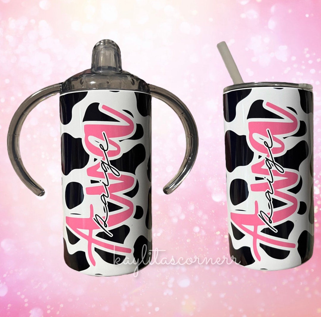 Custom Cow Print Sippy Cup - Tumblers for Kids - 12oz - Dual Lids - Lid ...