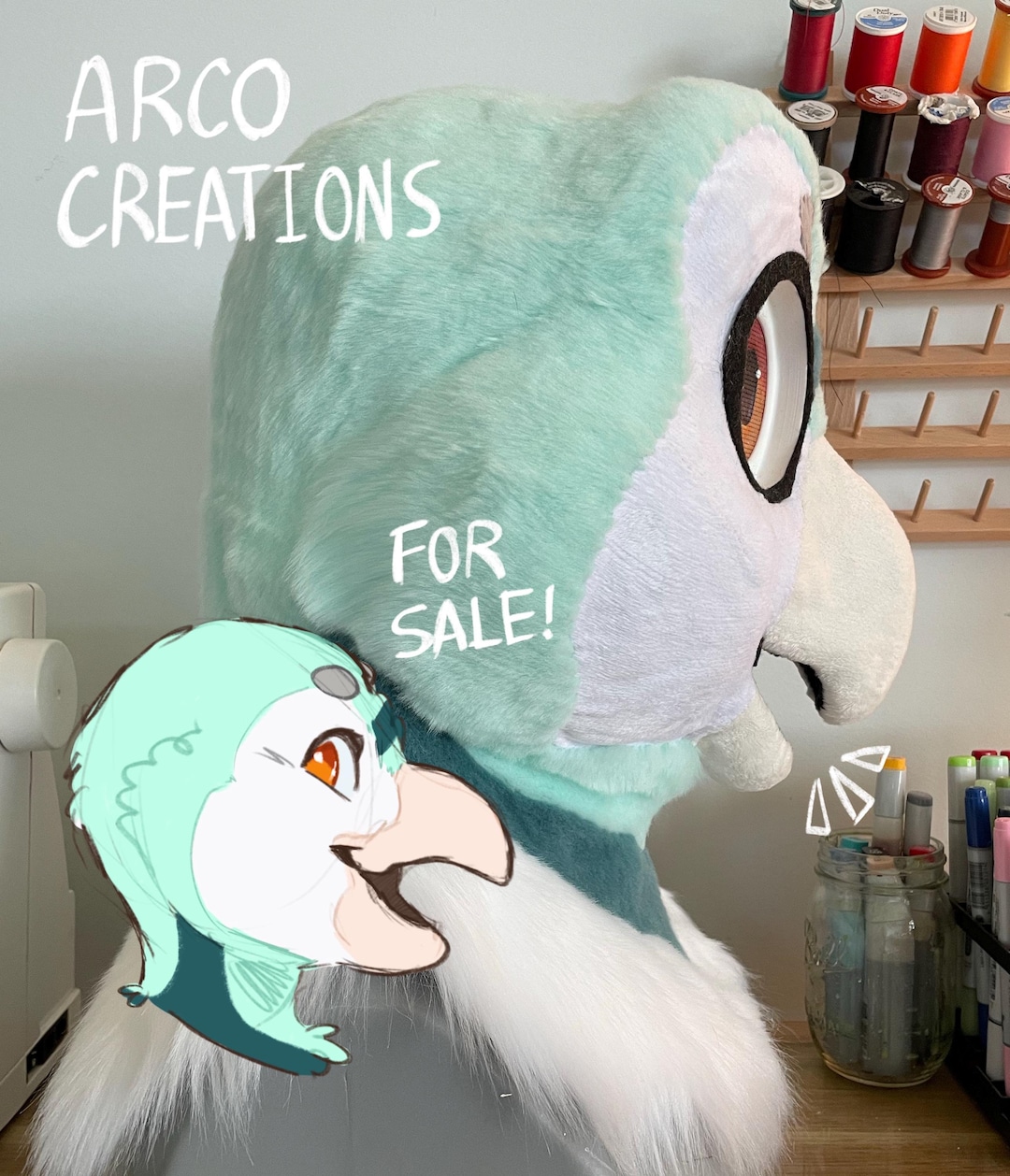 Mint Parrot Griffin Premade Fursuit Head Furry Costume Bird Costume ...