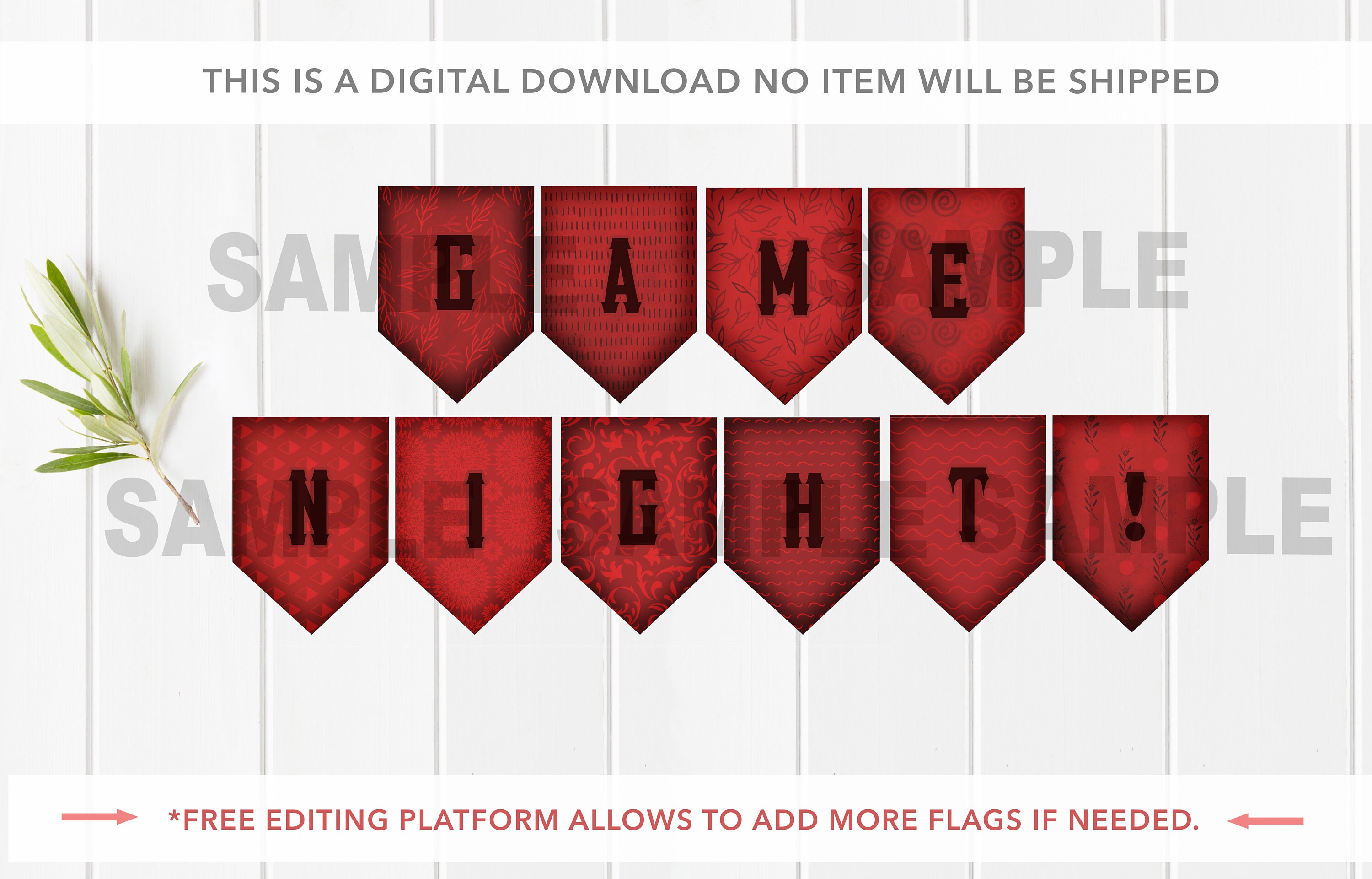 Red Gothic Game Night Banner_printable Bunting Garland Instant Download ...