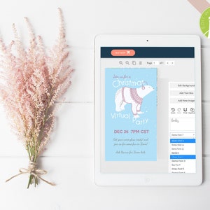 Editable Polar Bear Winter Christmas Virtual Party Invitation_e-invite ...