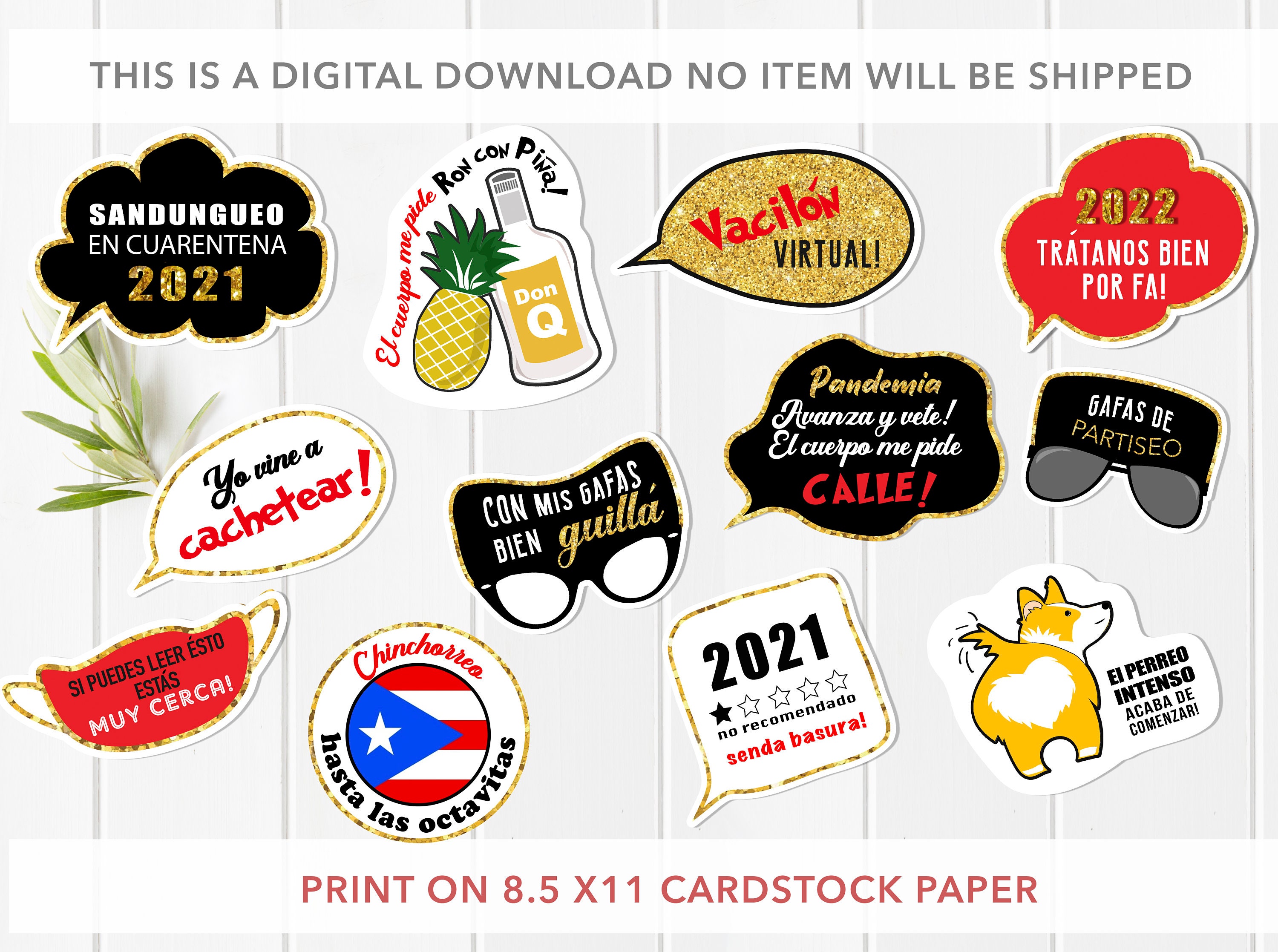 Printable Spanish Puertorican Photo Booth Props_quarantine New Years ...