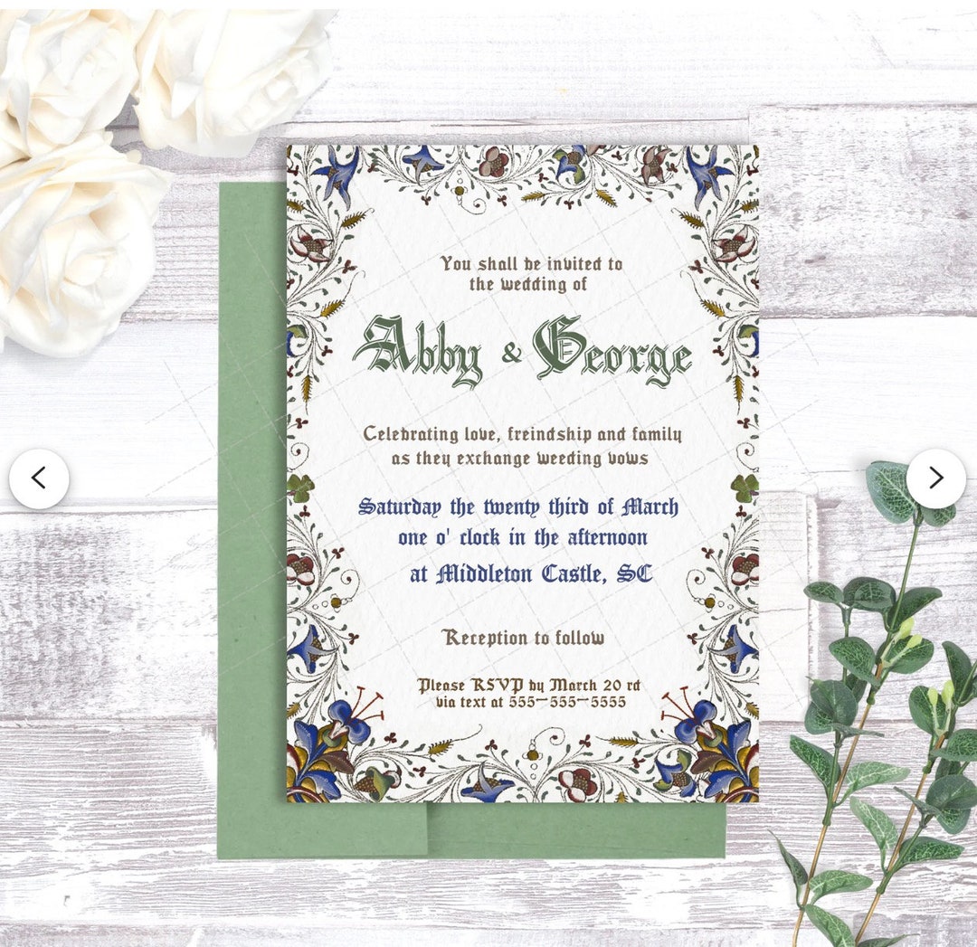 Editable Medieval Script Wedding Invitation Template, Save the Date ...