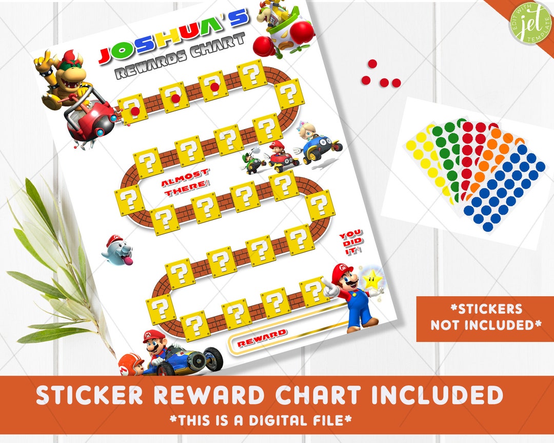 Super Mario Video Game Printable Reward Chart for Kids, Good Behavior ...