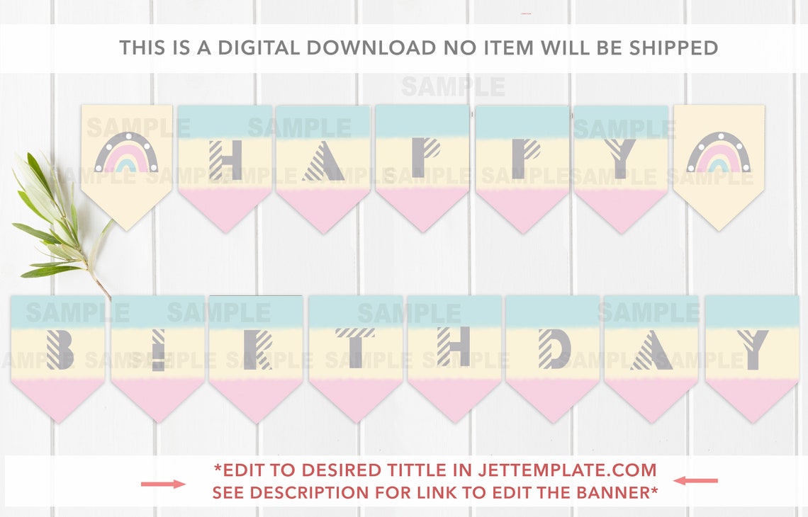 Customizable Birthday Boho Rainbow Banner_printable Bunting - Etsy