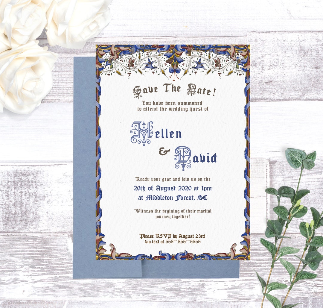 Editable Medieval Script Wedding Invitation Template, Save the Date ...